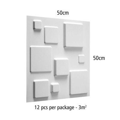 Walplus Squares Design 3D Wall Panels - 12 White Panels (50x50cm ...