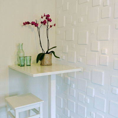 Walplus Squares Design 3D Wall Panels - 12 White Panels (50x50cm ...