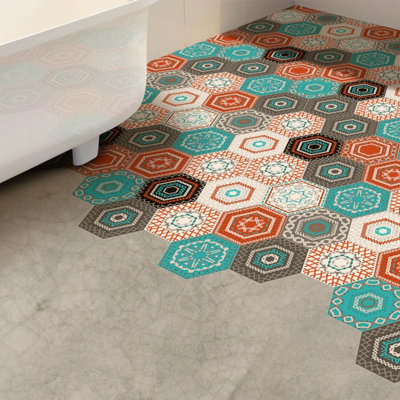 Walplus Stitches and Patches Hexagon Floor Tiles Stickers, Home ...