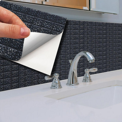 Walplus Terrazzo Silver Touch Dark Mosaic Wall 2d Tile Stickers Multipack 48pcs Diy At Bandq