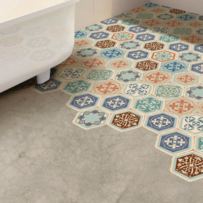 Walplus Victorian Hexagon Floor Tiles Stickers, Home Decorations, DIY ...