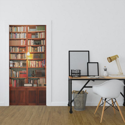 Walplus Vintage Bookcase Door Mural Sticker Decor Home Decoration Self ...