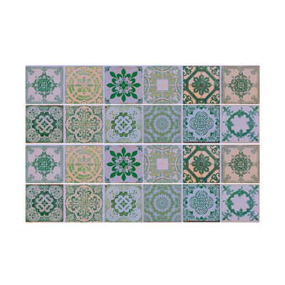 Walplus Vintage Green Antique Azulejo Peel and Stick Wall Tiles Sticker ...
