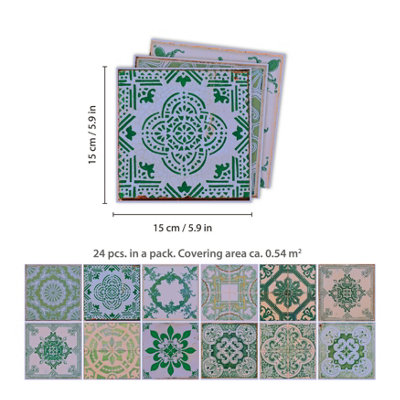 Walplus Vintage Green Antique Azulejo Peel and Stick Wall Tiles Sticker ...