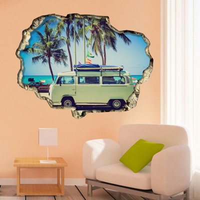 Walplus Wall Sticker 3D View with Camper Van Art Decals Living Room DIY ...