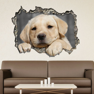 Walplus Wall Sticker 3D Window Cute Labrador Retriever View Decoration ...