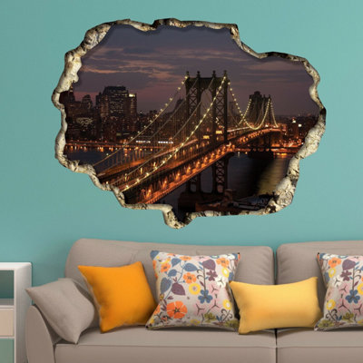 Walplus Wall Sticker 3D Window Manhattan New York Bridge Decal Home ...