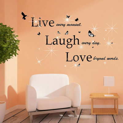 Walplus Wall Sticker Decal Classic Live Laugh Love Quote with Swarovski ...