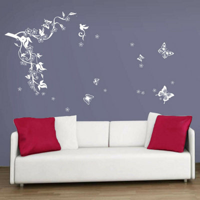 Walplus Wall Sticker Decal Wall Art Butterflies Vine in White Home ...