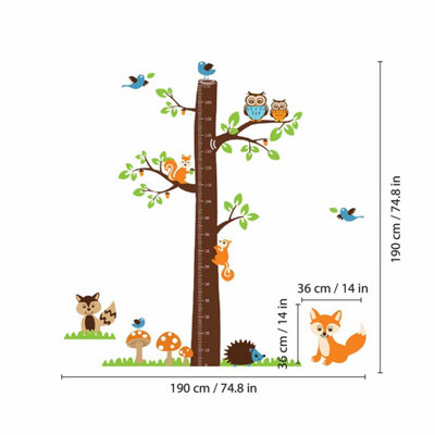 Walplus Wall Stickers Mural Decal Paper Art Fox Tree Height Measure ...