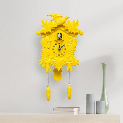 Walplus Yellow Vintage Cuckoo Wall Clock - Swinging Pendulum, and ...