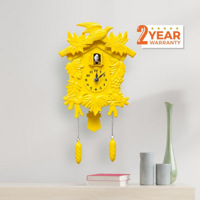 Walplus Yellow Vintage Cuckoo Wall Clock - Swinging Pendulum, and ...