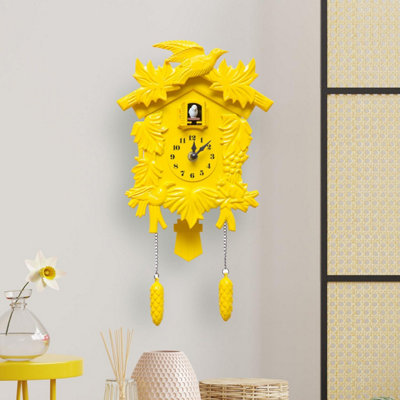 Walplus Yellow Vintage Cuckoo Wall Clock - Swinging Pendulum, and ...