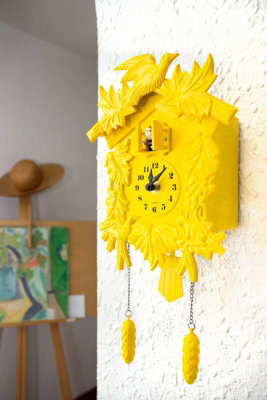 Walplus Yellow Vintage Cuckoo Wall Clock - Swinging Pendulum, and ...