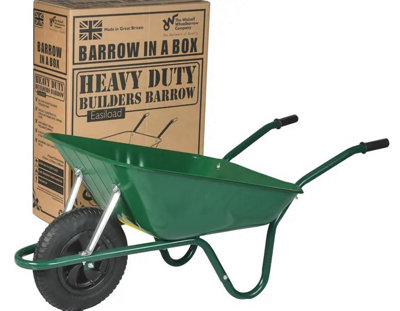 Walsall Easiload Wheelbarrow in a Box Green Pneumatic Wheel 85Ltr