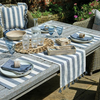 Walton & Co Flint Blue Wide Stripe Table Runner 40x180cm
