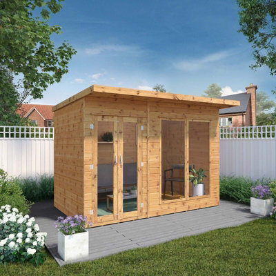 WALTONS 10 X 6 WOODEN SUMMERHOUSE PENT ROOF DOUBLE DOORS TONGUE AND ...