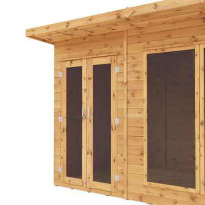 WALTONS 10 X 6 WOODEN SUMMERHOUSE PENT ROOF DOUBLE DOORS TONGUE AND ...