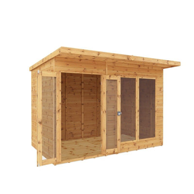 WALTONS 10 X 6 WOODEN SUMMERHOUSE PENT ROOF DOUBLE DOORS TONGUE AND ...