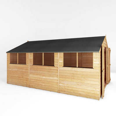 Waltons 15x10 Wooden Workshop Shed Overlap Apex Double Door Garden ...