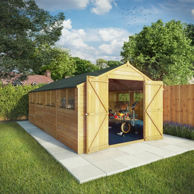 Waltons 20x10 Wooden Shed Overlap Apex Double Door Garden Workshop ...