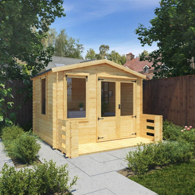 Waltons 3.3m x 3.4m Wooden Log Cabin with Veranda Double Doors Apex ...