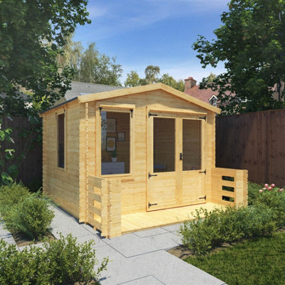 Waltons 3.3m x 3.7m Wooden Log Cabin with Veranda Opening Windows Apex ...