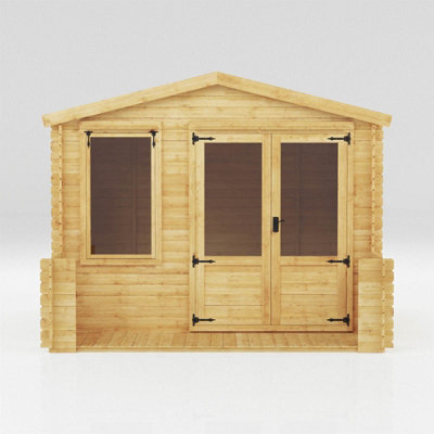 Waltons 3.3m x 3.7m Wooden Log Cabin with Veranda Opening Windows Apex ...