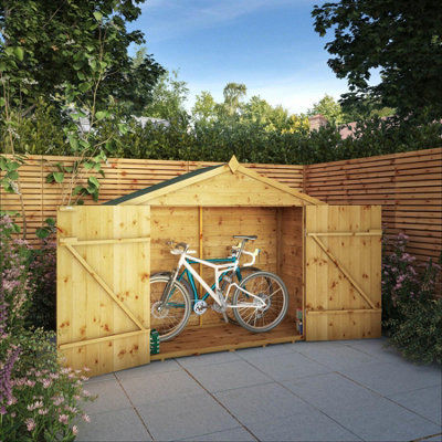Waltons 3 x 7 Wooden Bike Store Tongue and Groove Apex Double Door ...