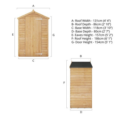 Waltons 3x4 Wooden Garden Shed Overlap Apex Windowless Single Door Storage