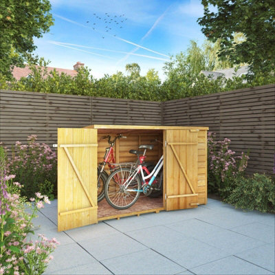 Waltons 4 x 6 Wooden Bike Store Shed Overlap Pent Double Door Storage
