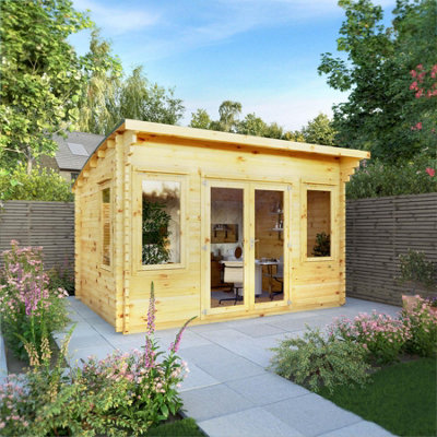 Waltons 4m x 3m Helios Curved Roof 44mm Wooden Garden Log Cabin | DIY ...