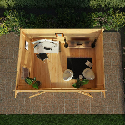 Waltons 4m x 3m Wooden Log Cabin Pent Roof Double Doors Opening Windows ...