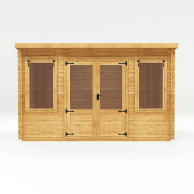 Waltons 4m x 3m Wooden Log Cabin Pent Roof Double Doors Opening Windows ...