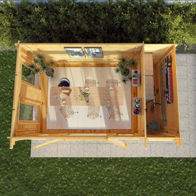 Waltons 5.1m x 3m Wooden 28mm Log Cabin with Side Shed Pent Summerhouse ...