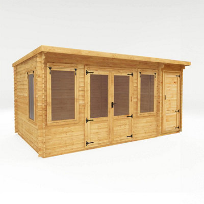 Waltons 5.1m x 3m Wooden Log Cabin with Side Storage Shed Double Doors ...