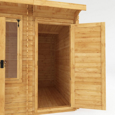 Waltons 5.1m x 3m Wooden Log Cabin with Side Storage Shed Double Doors ...