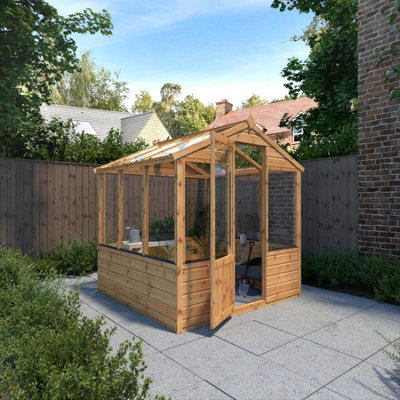 Waltons 6 x 6 Traditional Wooden Greenhouse Apex Potting Shed Tongue ...