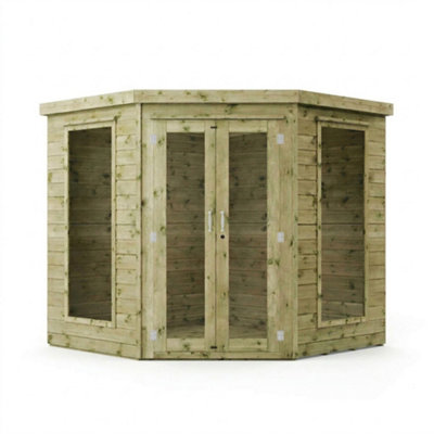 Waltons 7 x 7 Corner Summerhouse Flat Roof Wooden Tongue and Groove ...