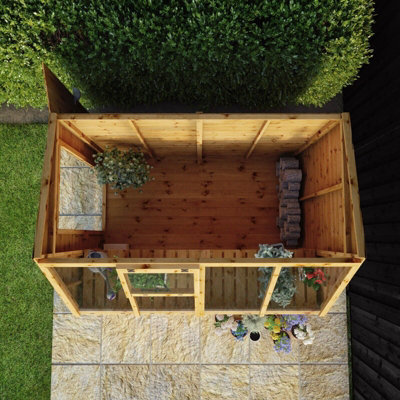 Waltons 8 x 6 Premium Greenhouse Wooden Potting Shed Pent Roof Opening ...