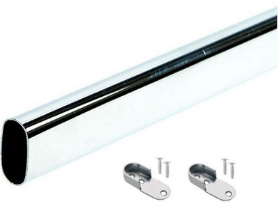 Wardrobe hanging rail with end support and screws, oval - 1201-2600mm