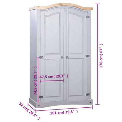 Wardrobe Mexican Pine Corona Range 2 Doors Grey