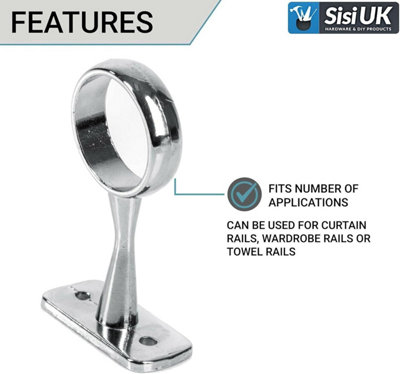 Wardrobe Rail Centre Supports Brackets 25mm Chrome Plated Round ...