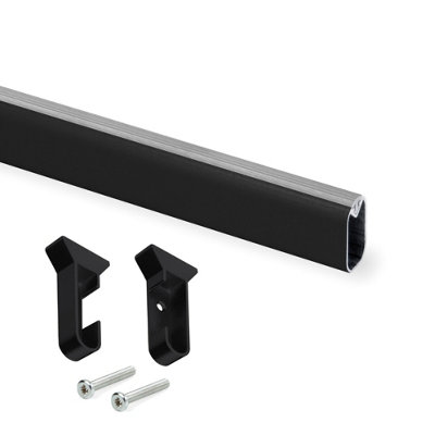 Wardrobe Rail Oval Aluminium Black Finish Hanging with End Support ...