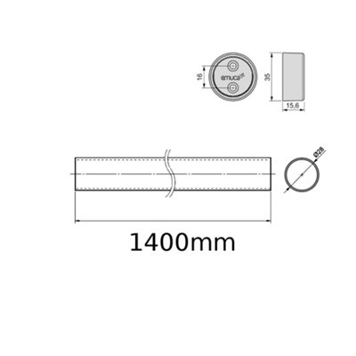 Wardrobe Rail Round Aluminium Black Finish with End Supports - Size 1400mm