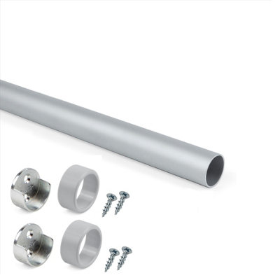 Wardrobe Rail Round Aluminium with End Supports - Size 600mm