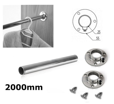 Wardrobe Round Rail Chrome Hanging Rail Free End Supports & Screws ...
