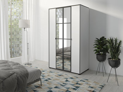 Wardrobe With Hinged Mirror Doors 120cm OSLO1 - Colour White Black ...