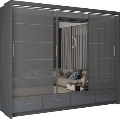 Wardrobe with LED Light Modern 2 or 3 Sliding Doors-Mirrored Bedroom ...