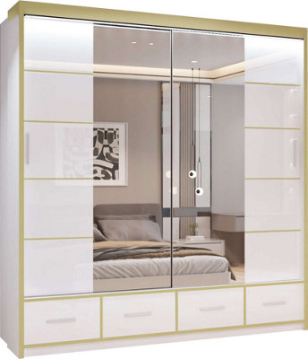 Wardrobe with LED Light Modern High Gloss Sliding Wardrobe - Bedroom ...